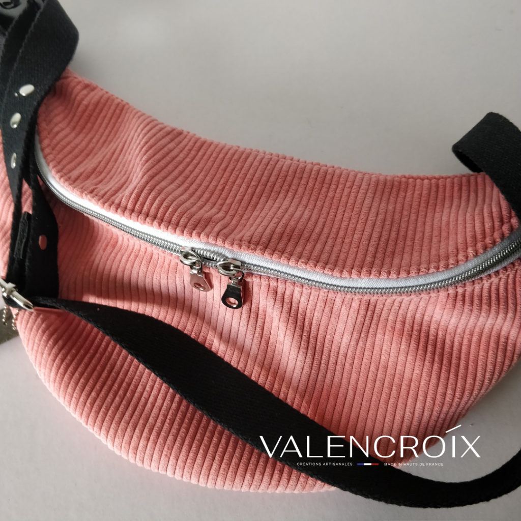 Sac banane XXL velours côtelé rose - VALENCROIX
